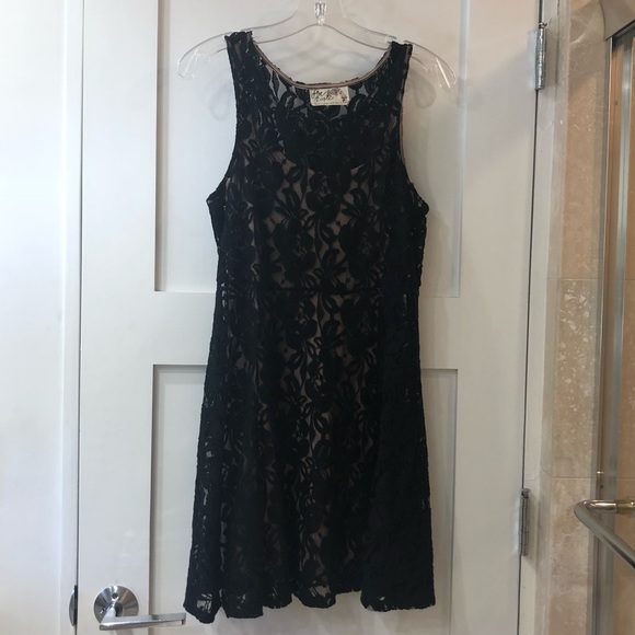 Free People | Dresses | Black Lace Dress Overlay With Nude Slip | Poshmark